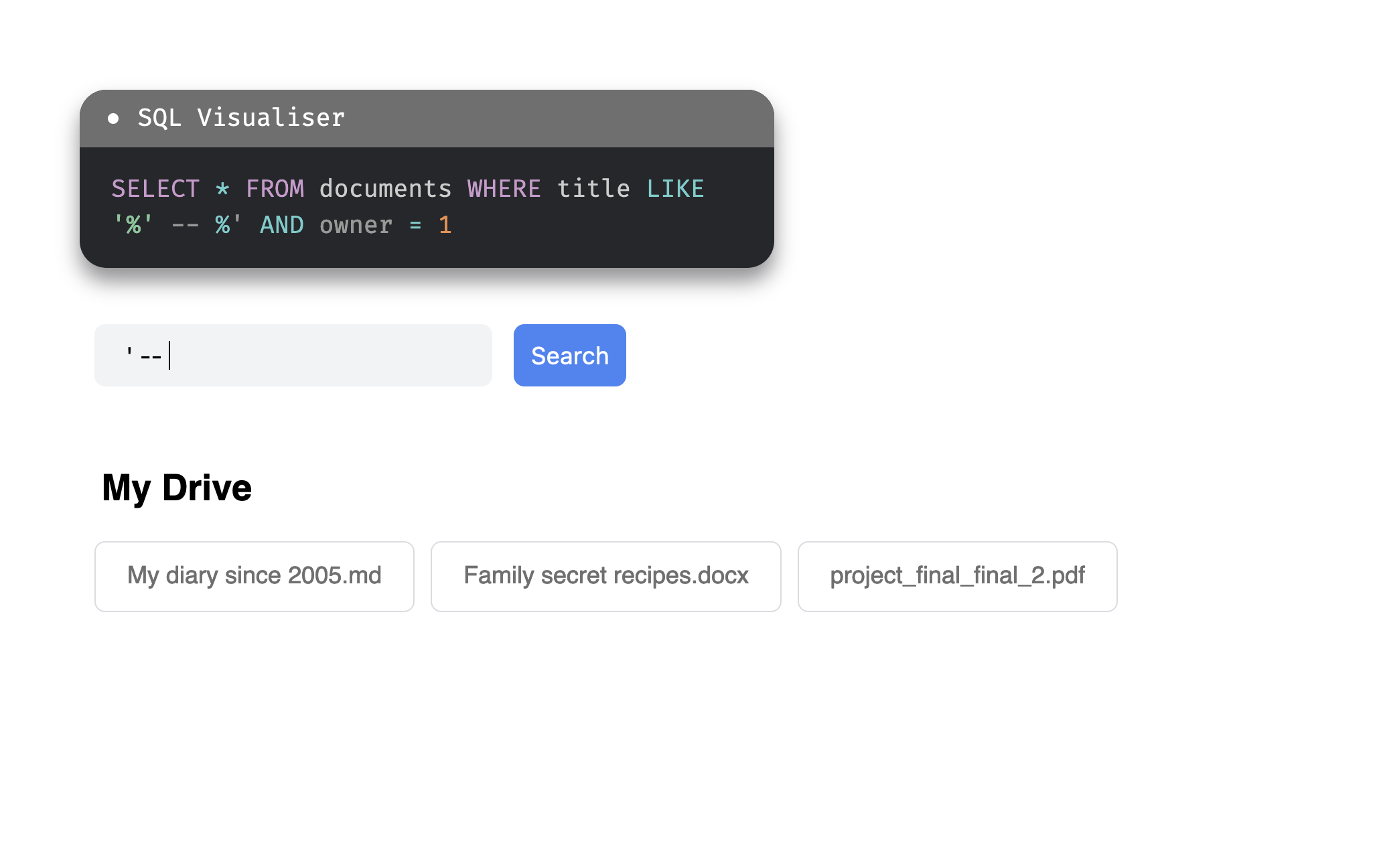 SQLI demo: Gaggle Drive SQLI demo: Gaggle Drive